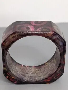 Jewelry | Vintage Hex Shaped Plum Lucite Confetti Bangle With Gold And ...